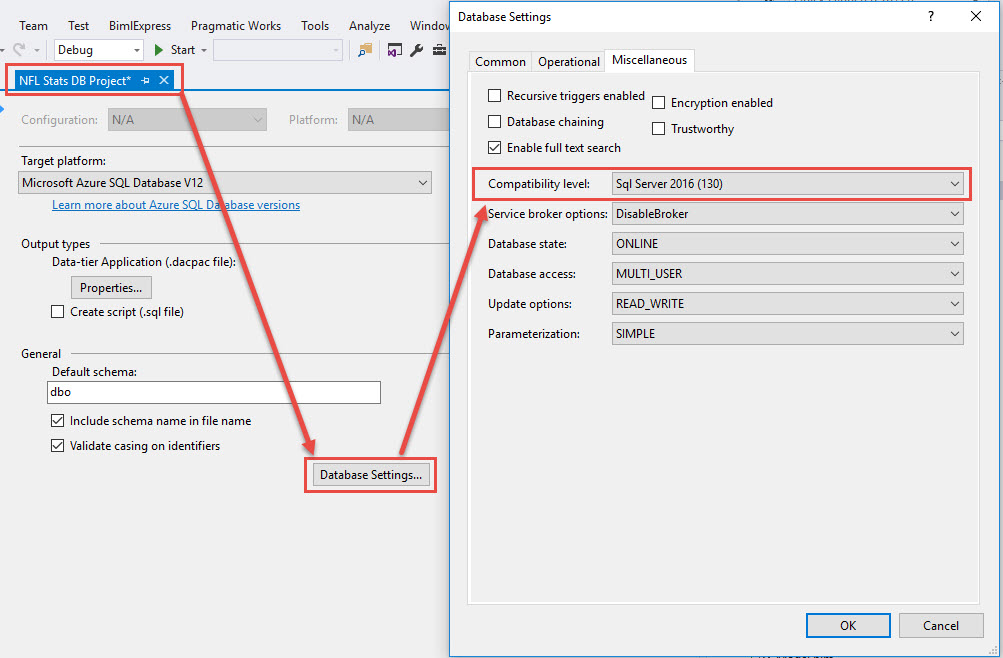 Database Properties in Visual Studio Database Projects
