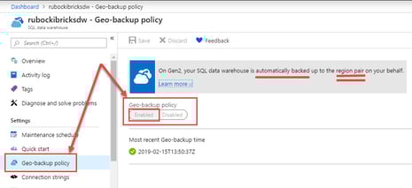 Disaster Recovery in Azure SQL Data Warehouse