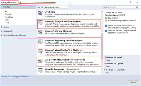 Visual Studio 2019 BI Design Tool Extensions